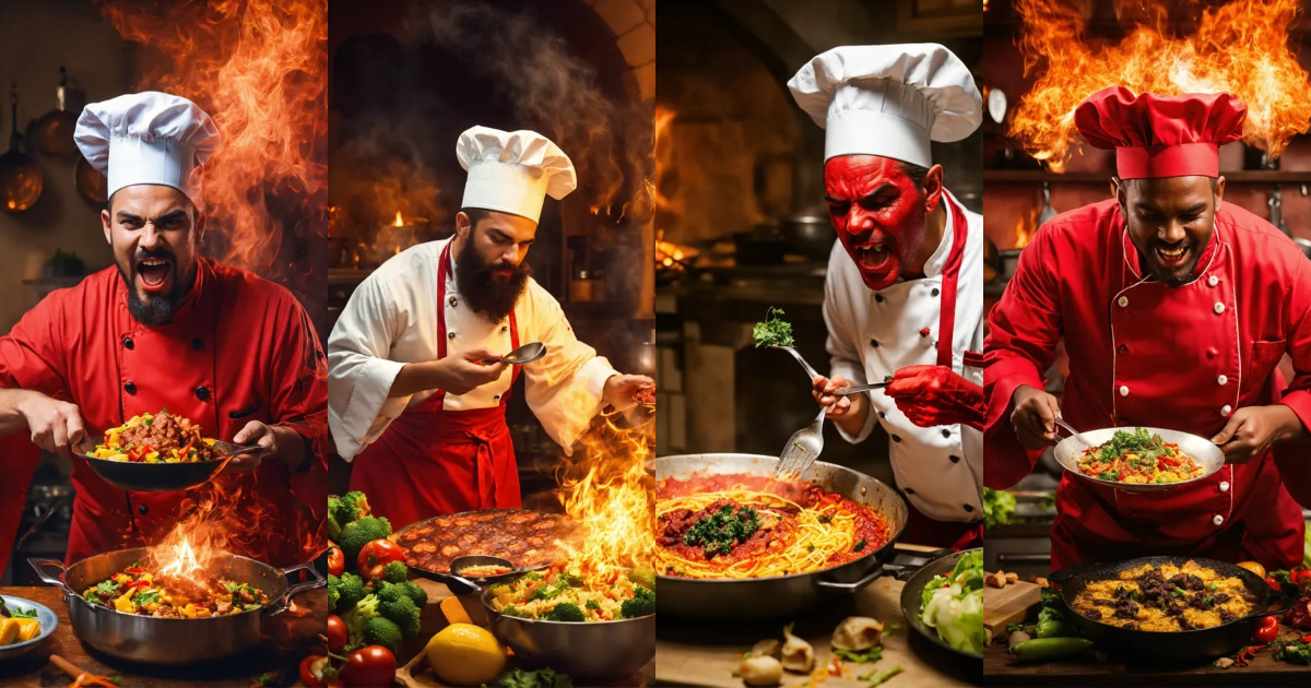 Lexica - Satan disguised as a chef casting his spell on the food