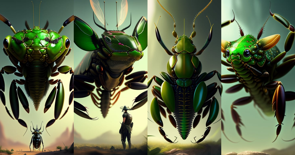 Lexica - Full body shot a of green human - mantis ; crab head with ...