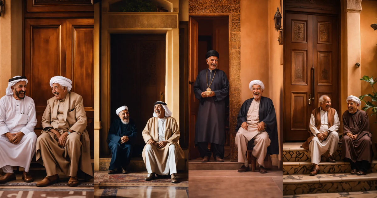 Lexica - A wealthy middle eastern old man laughing, a young servant ...