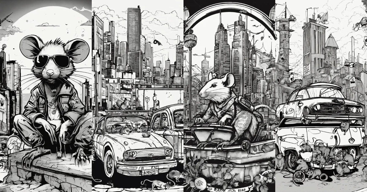 Lexica - Rat punk city, black and white, white background, no ...