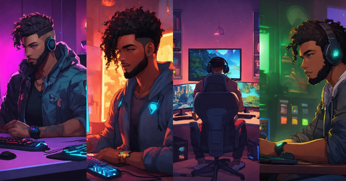 Lexica - Un jeune homme noir métisser avec des cheveux nattés, gamer ...