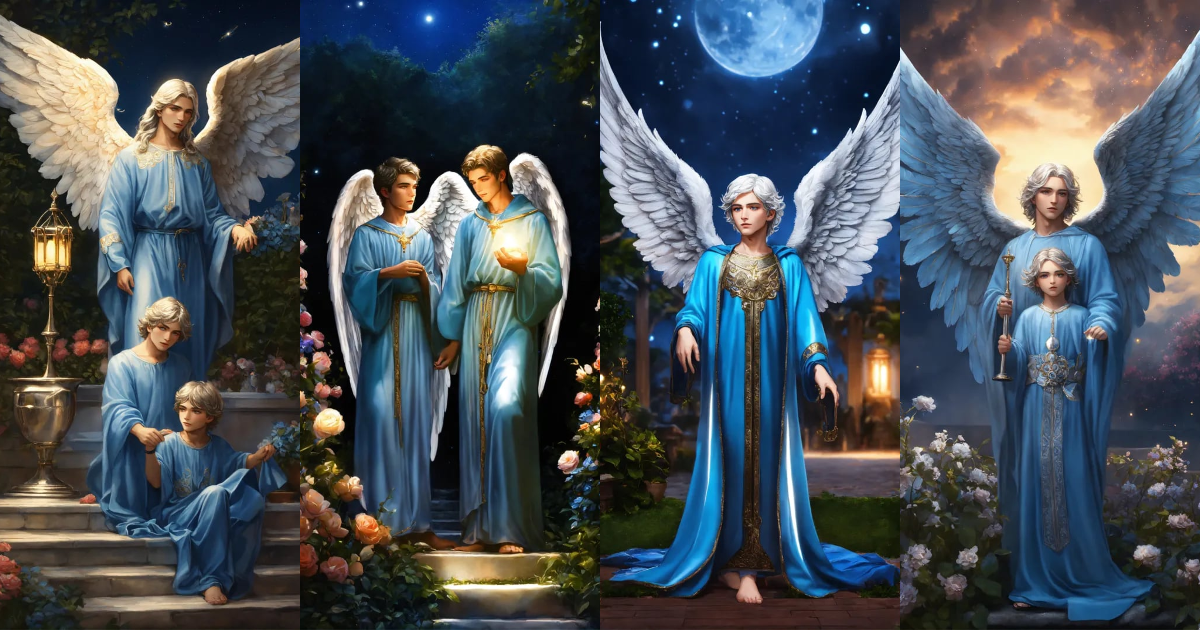 Lexica - 2 male guardian angels with detailed and luminous blue angel ...