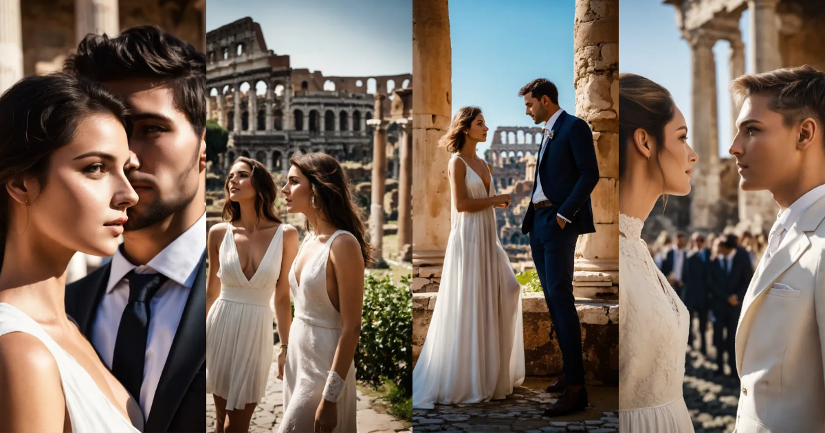 Lexica - Photo of two models, one man in white suit , one women in ...