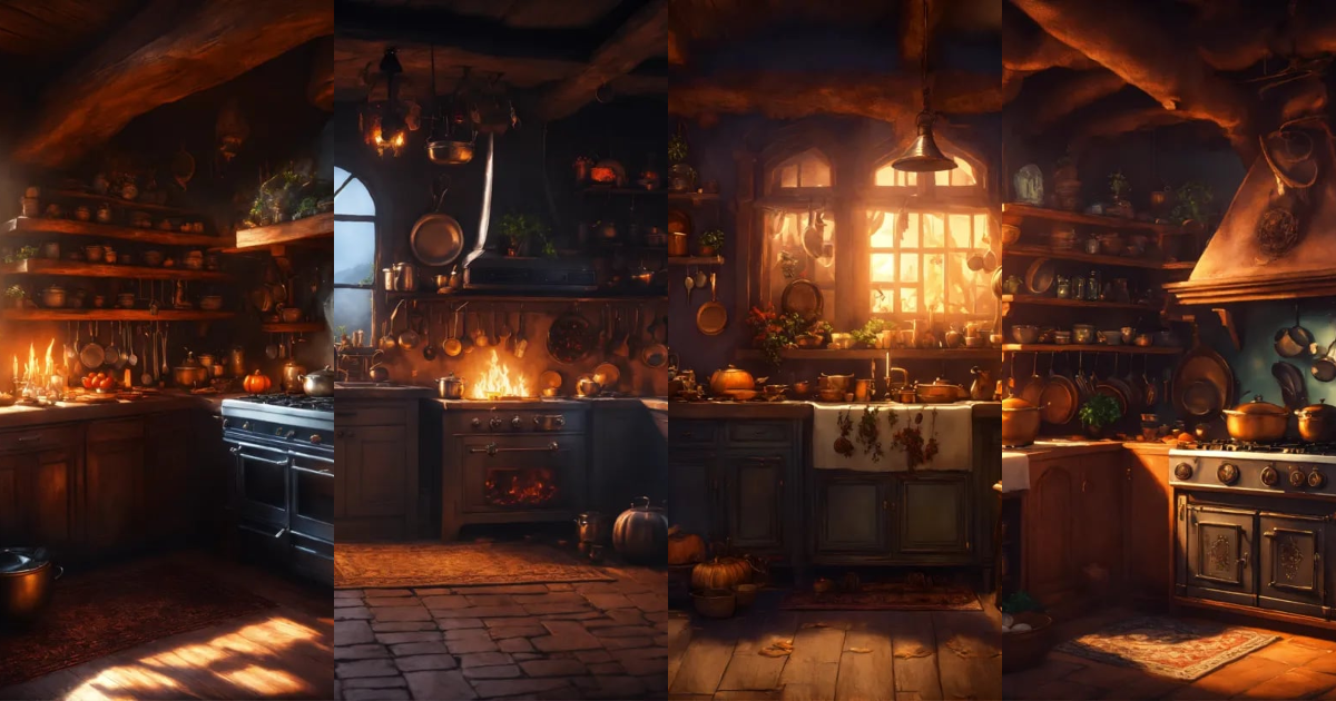 Lexica - Epic beautiful shot of a ultra detailed witch kitchen with a ...