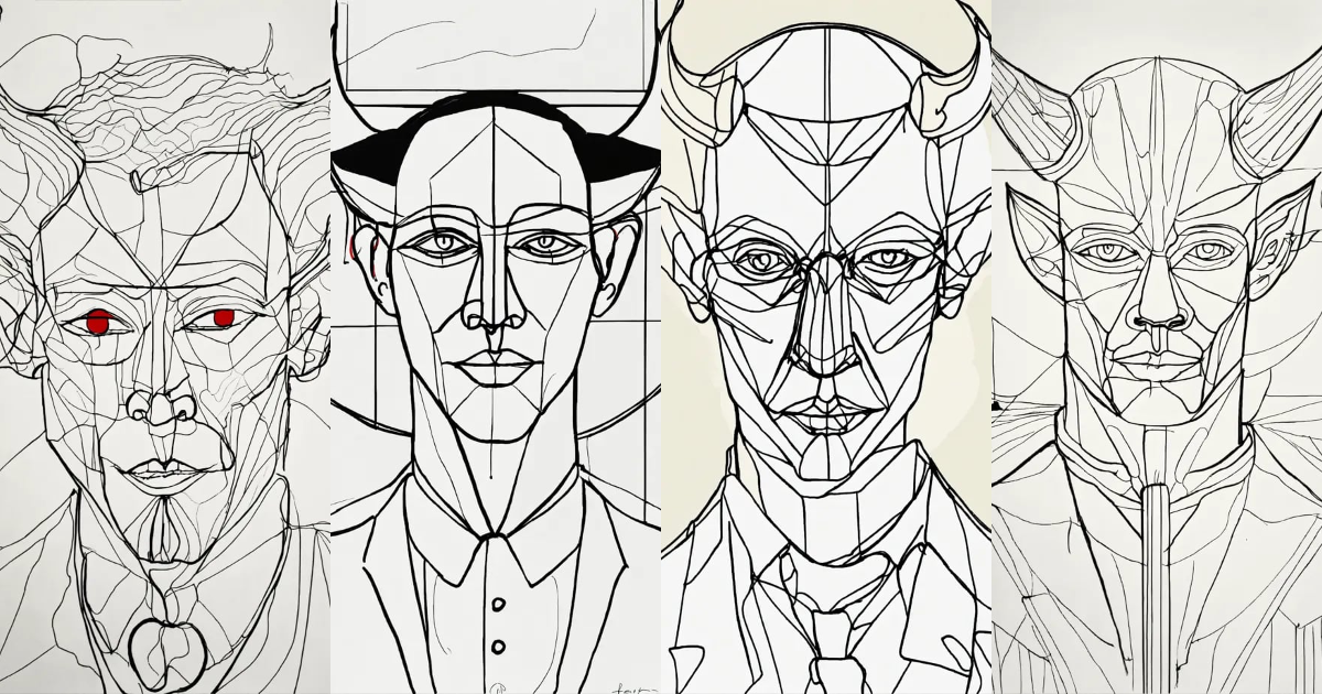 Lexica - Portrait of devil , one line drawing, bold sketch inspired by ...
