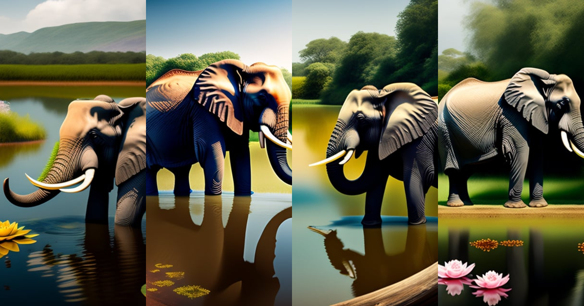 Lexica - Elephant with lotus in trunk ,pond