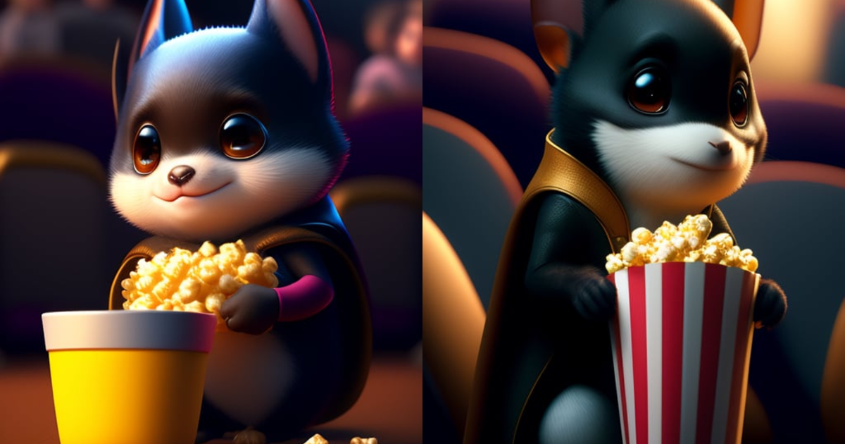 Lexica - Cute small humanoid bat sitting in a movie theater eating ...