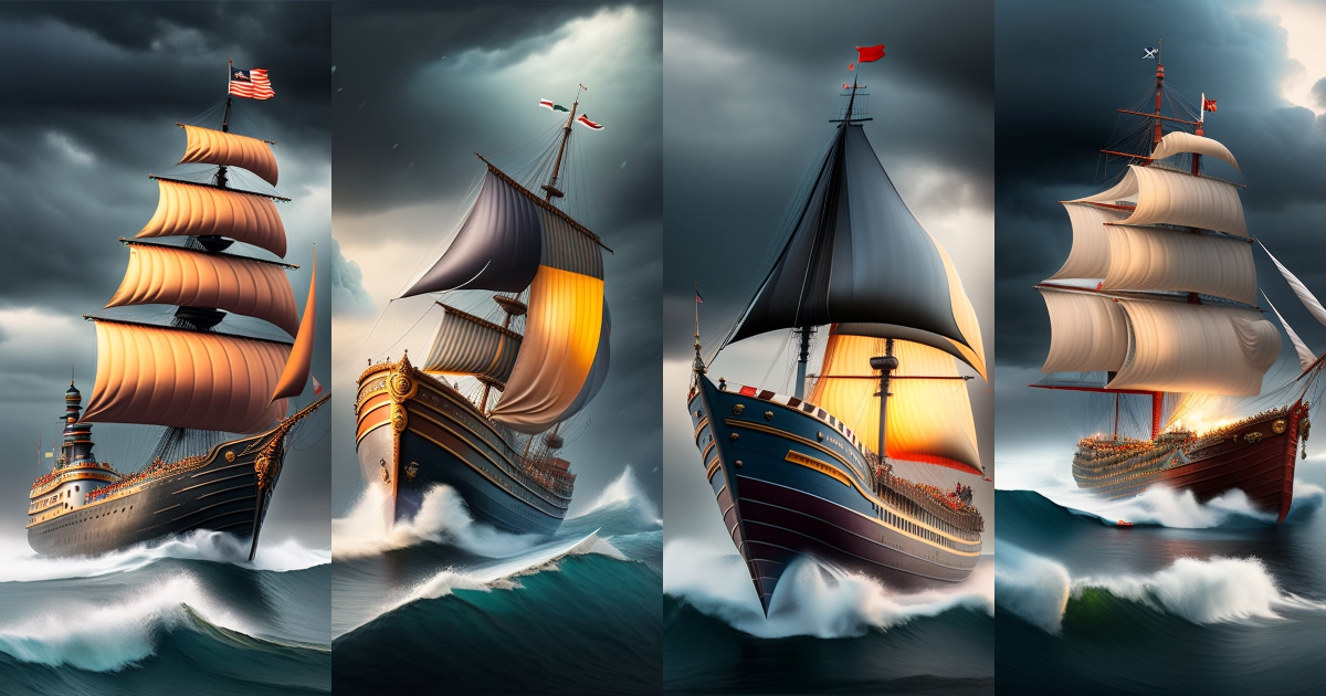 Lexica - An image of a ship sailing across a stormy sea, symbolizing ...