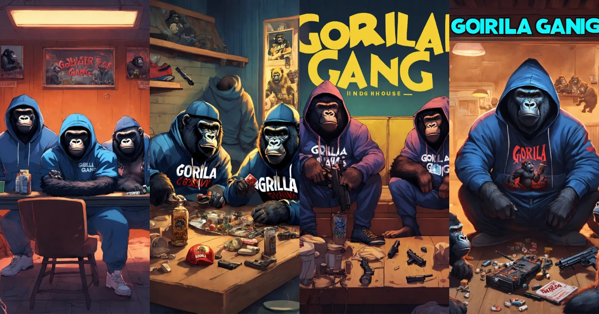 Lexica - Gangster gorillas wearing baseball caps and hoodie with the ...