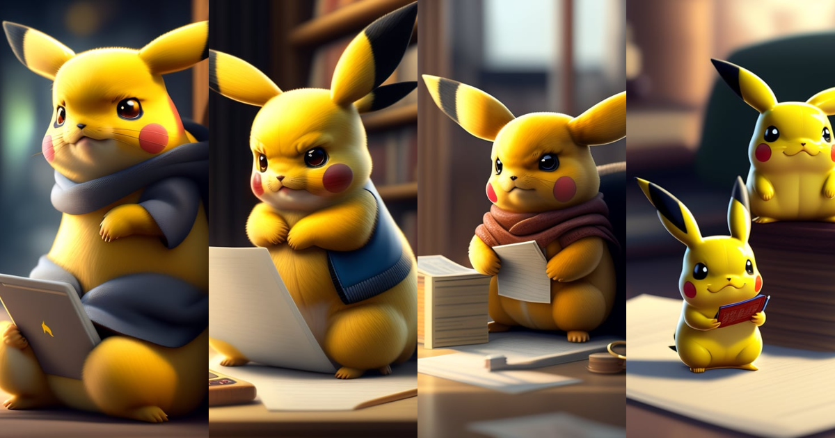 Lexica - Pikachu commiting tax fraud, paperwork, exhausted, cute ...