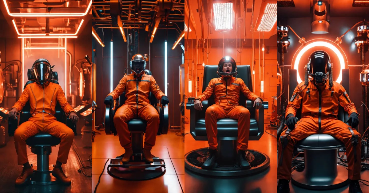Lexica - Clean cut dark hair guy in futuristic orange jumpsuit is ...