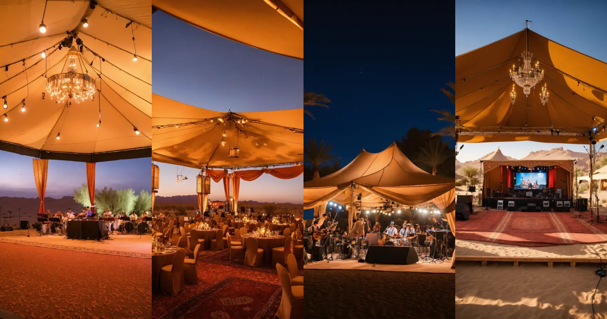Lexica - Elegant desert Arabian tent themed outdoor concert stage with ...