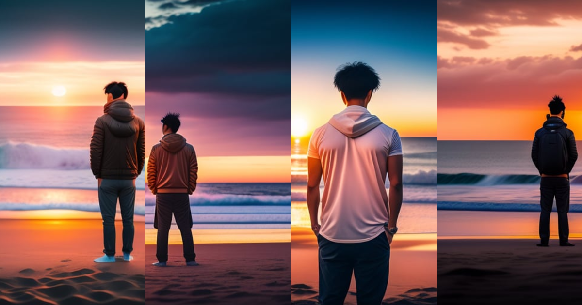 Lexica - A Japanese guy standing and showing us his back, looking at ...