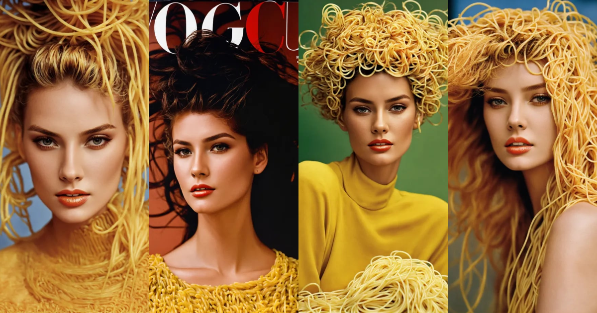 Lexica - Supermodel with spaghetti hair, cover of vogue