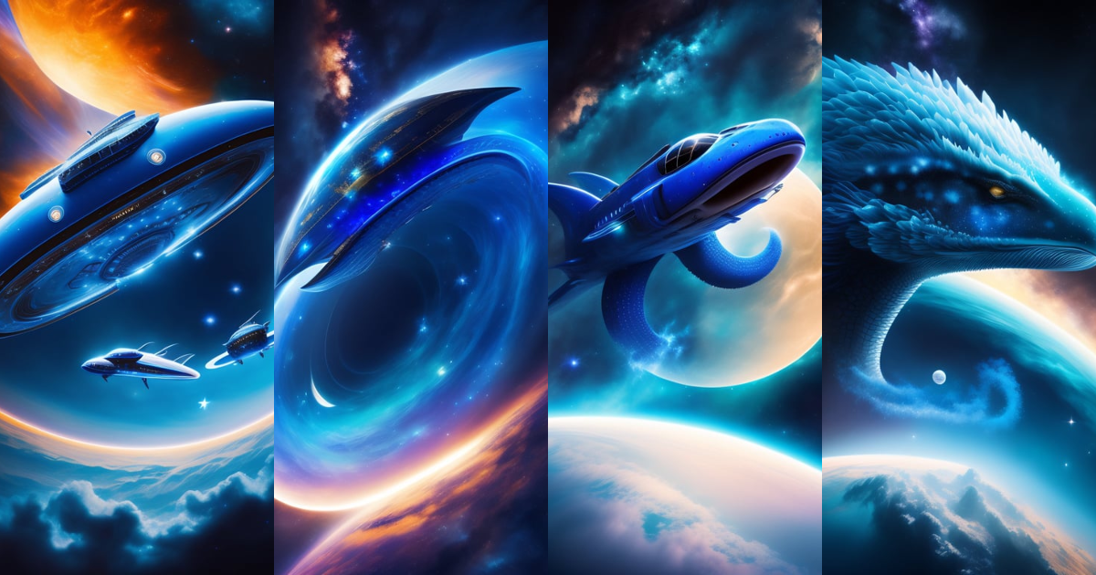 Lexica - A blue hydra flying in outer space