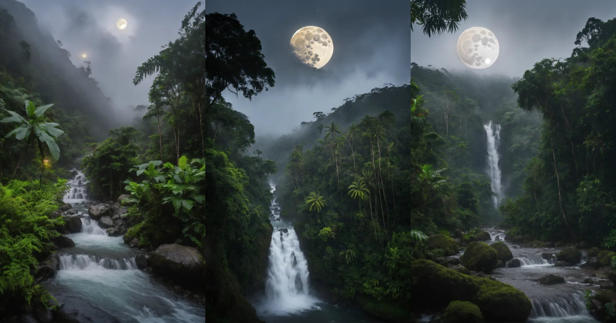 Lexica - Grey rainy sky with a foggy rainforest in the tropics with one ...