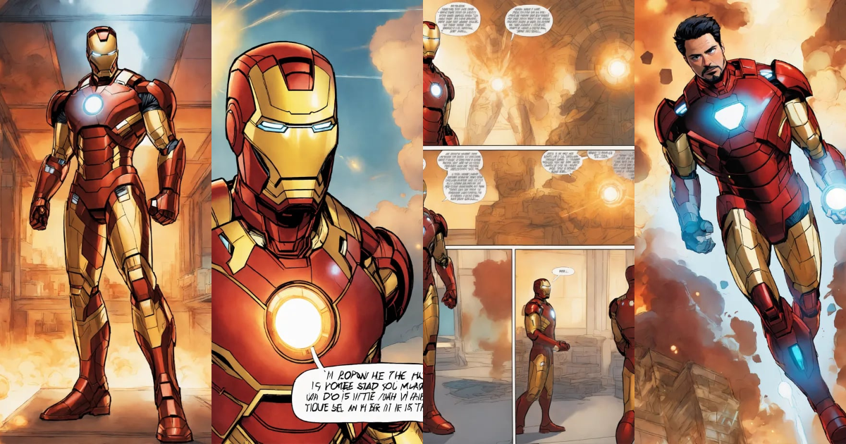 Lexica - Drawn comic book page, Marvel style Tony Stark in iron man ...