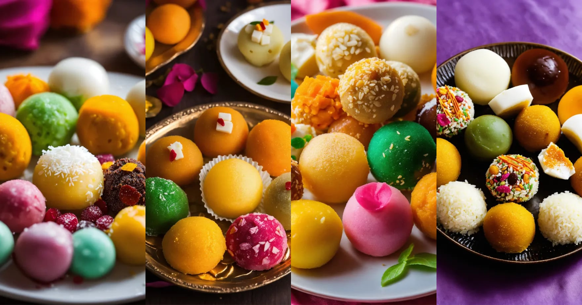 Lexica - A close-up photo of a variety of Gokul's sweets, arranged on a ...