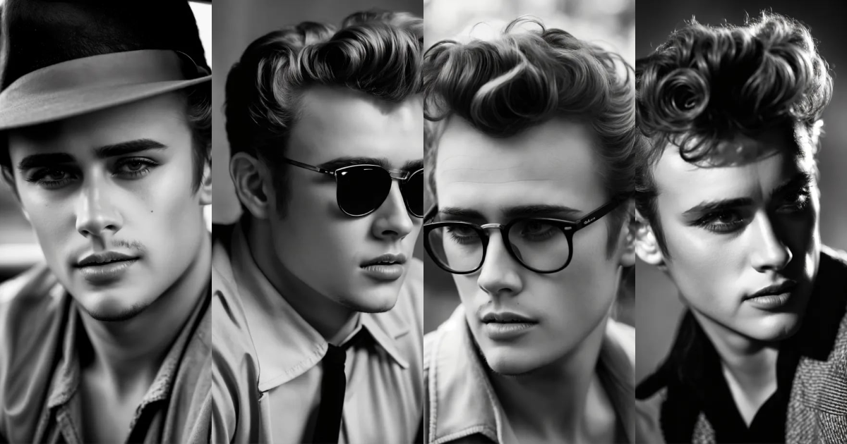 Lexica - Photorealistic, blackandwhite photo, James Dean, red lips, 50s ...