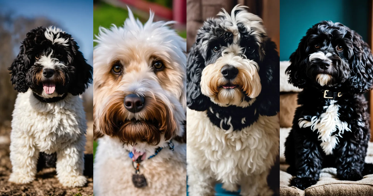 Lexica - Portrait of a black cockapoo with white fur on its belly and chin