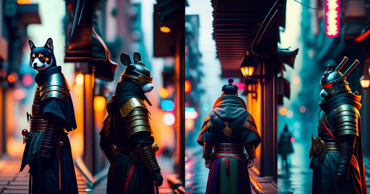 Lexica - Samurai pepe in a cyberpunk alley