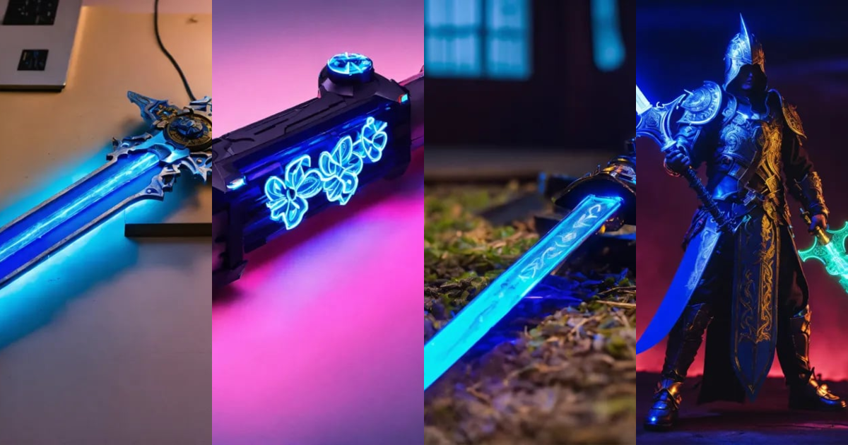 Lexica - The chaos sword, with blue neon light