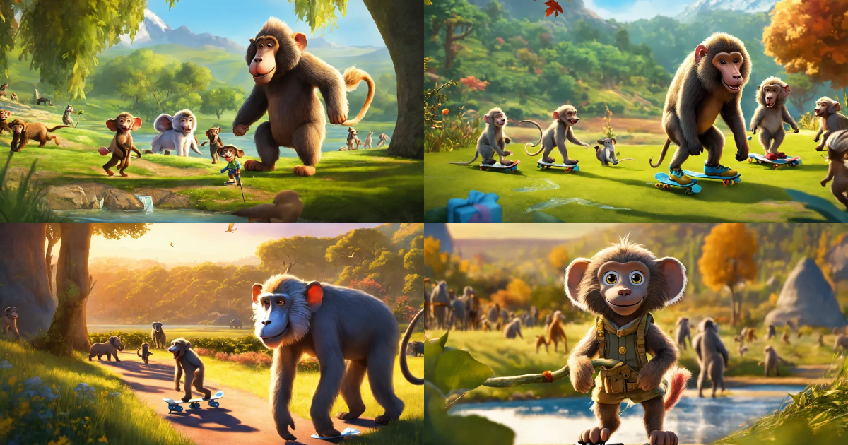 Lexica - Create a cartoon character for Bobby the Baboon, wearing leaf ...