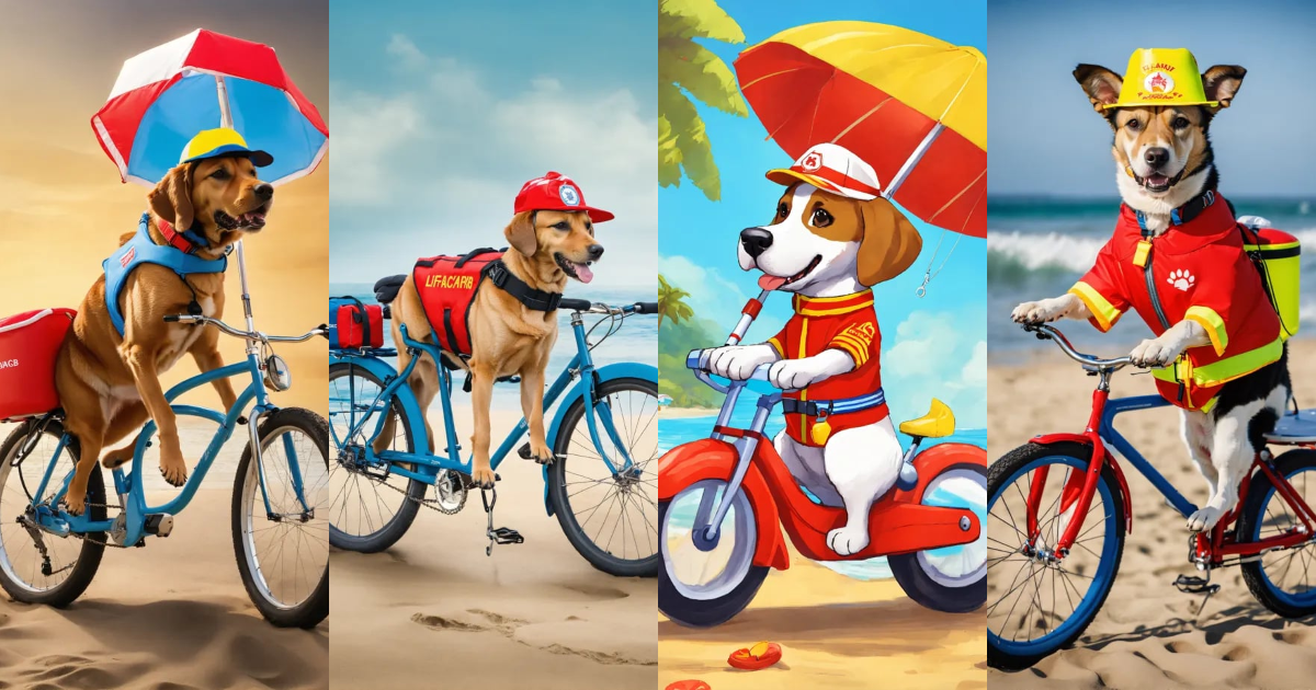 Lexica - Design a picture of a dog working as a beach lifeguard on a ...