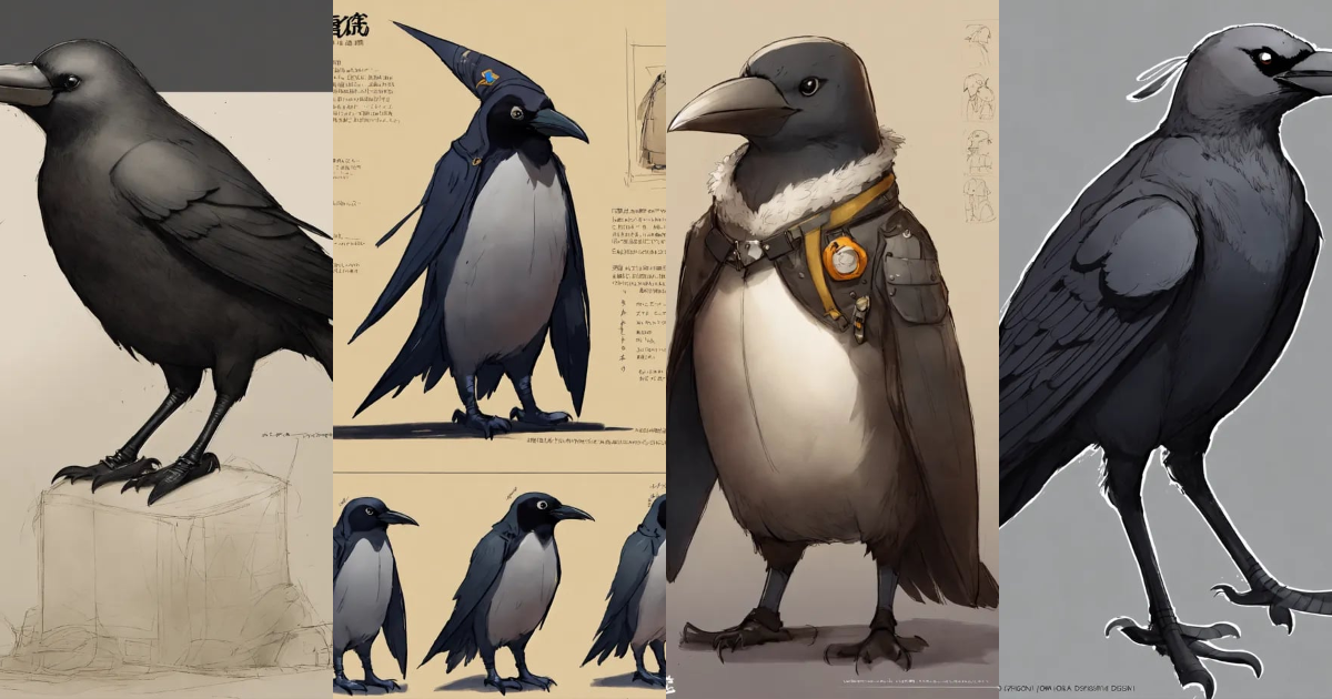 Lexica - Design of crow looks like a penguin, full character, model ...