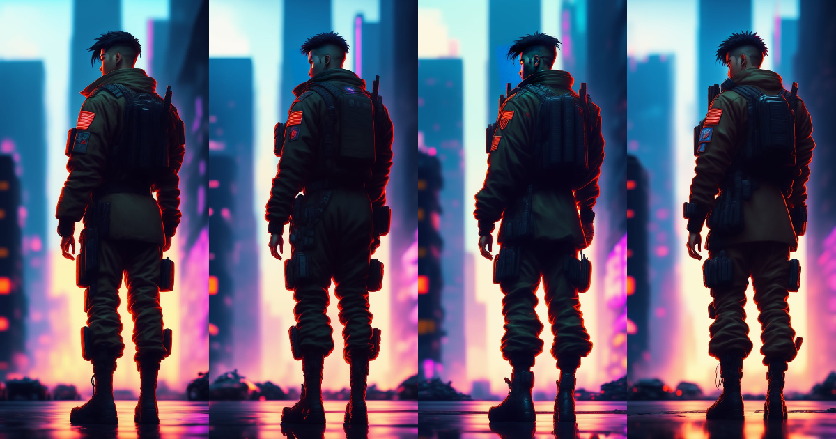 Lexica - Vintage 90's anime style. soldier in front of destroyed city ...