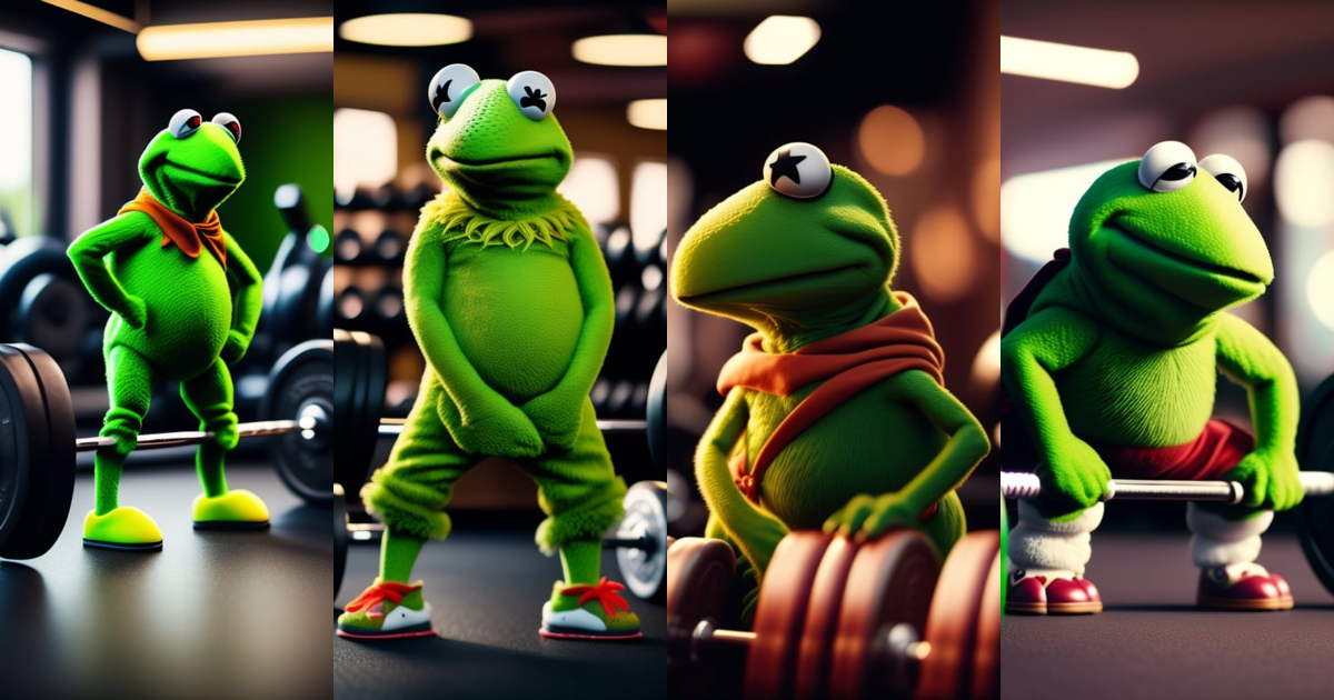 Lexica - Kermit the Frog doing deadlifts swole at a luxury gym, portra ...