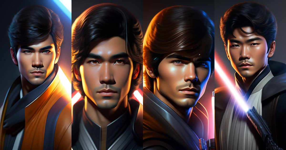 Lexica - Professional portrait of young jedi man with a blaster, Star ...