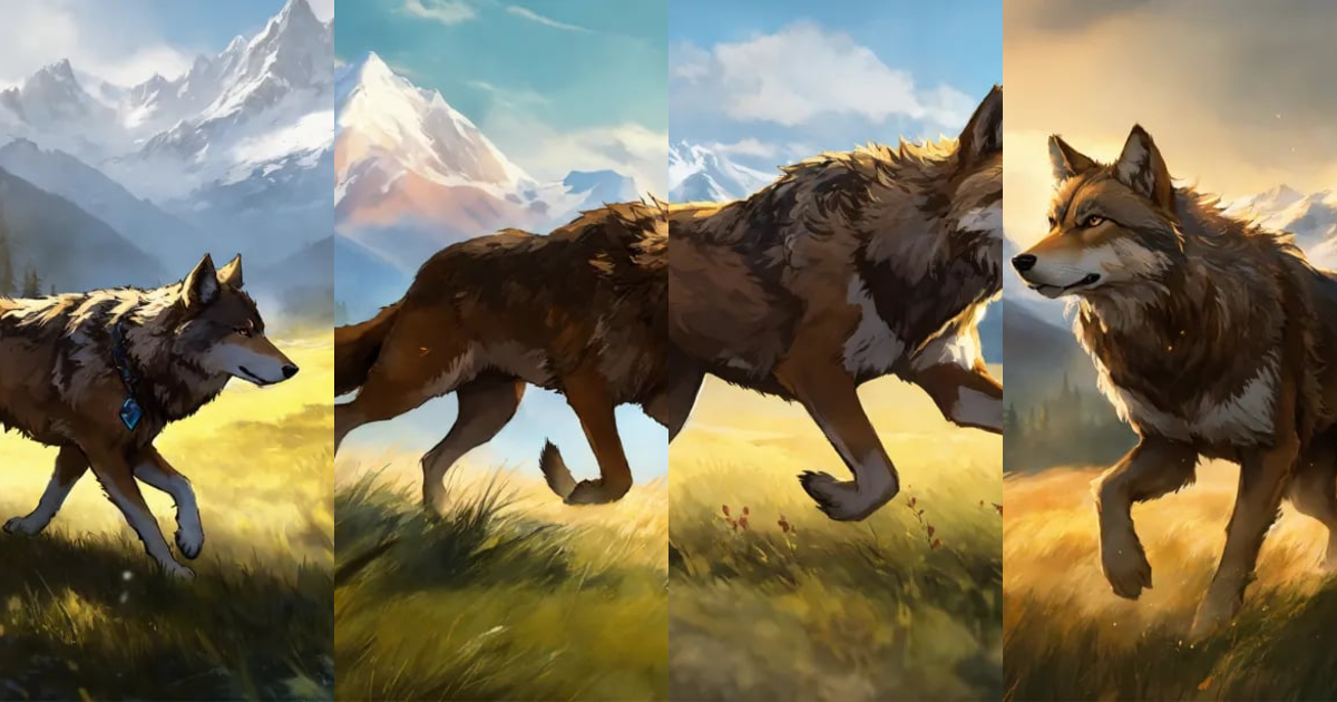 Lexica - Concept art of a brown wolf running through tall grassland ...