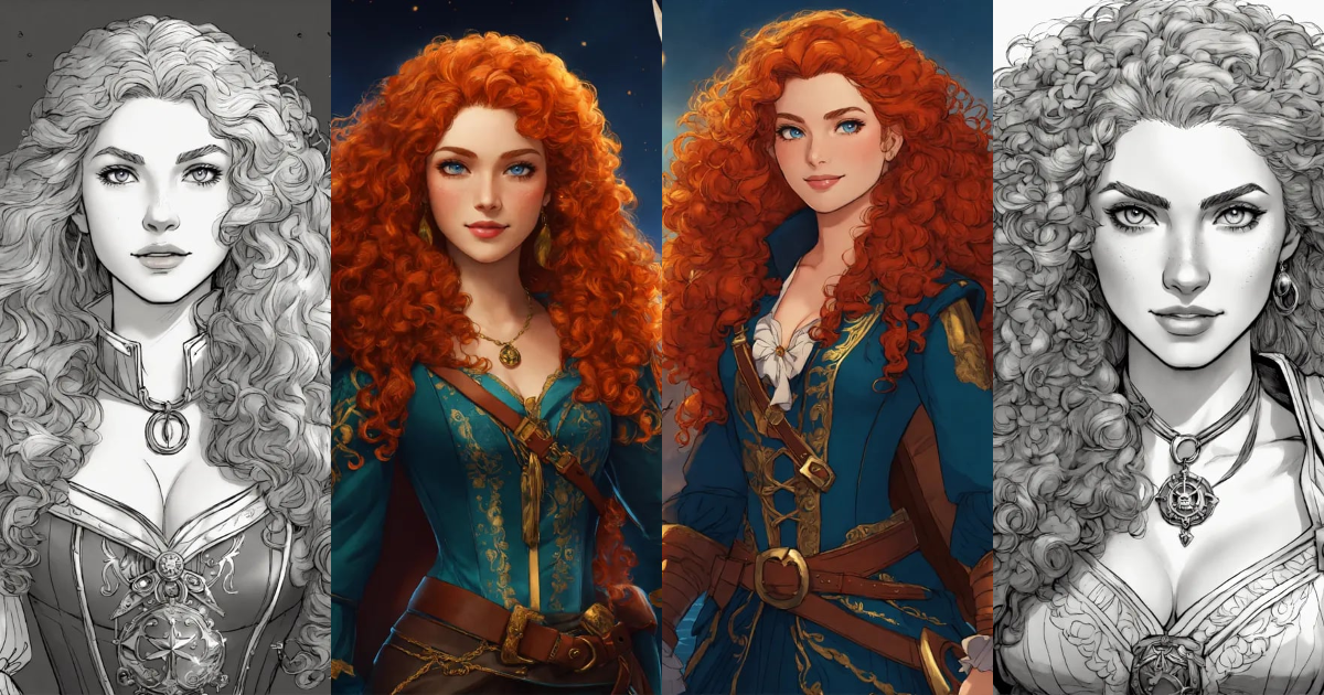 Lexica - "adult Merida as pirate captain", glossy hair, smirk, magical ...