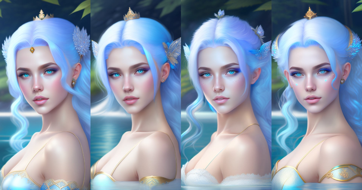 Lexica - Blue Haired beautiful princess, near Lake, dipping in water ...