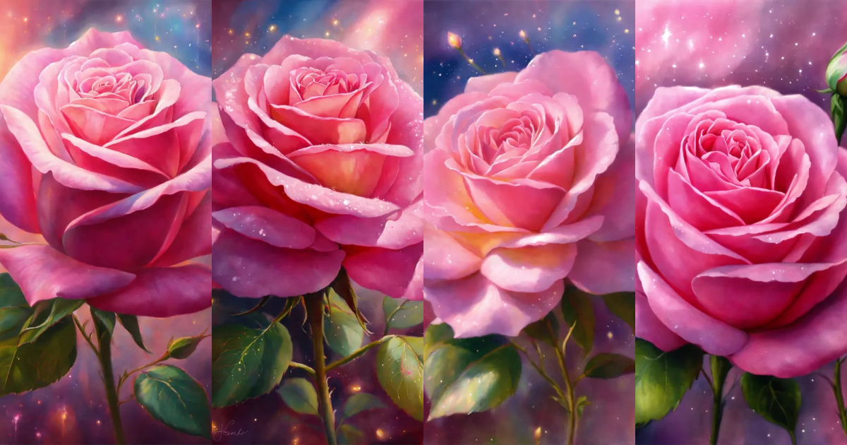 Lexica - I draw a painting of a beautiful pink rose, with etheric ...