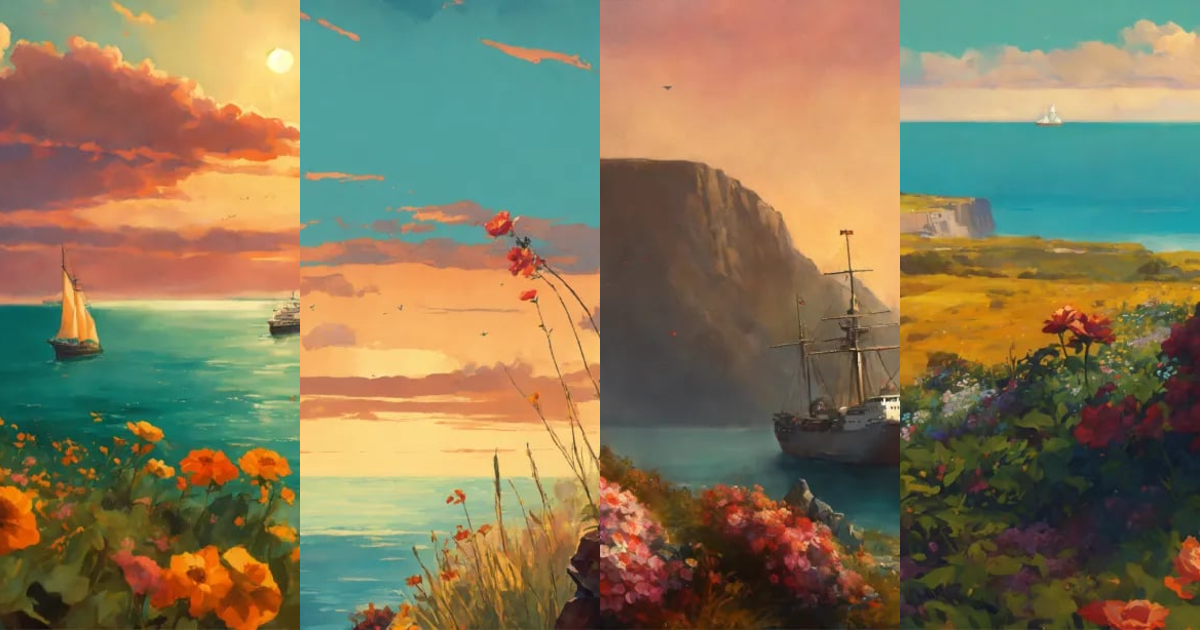 Lexica - Pulp cover, grunge atmosphere, flowers on a high cliff above ...