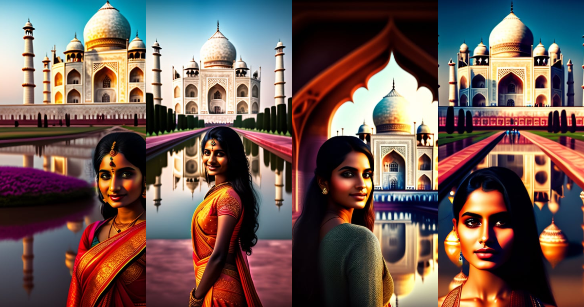 Lexica - A beautiful indian girl standing in front of Taj Mahal , photo ...