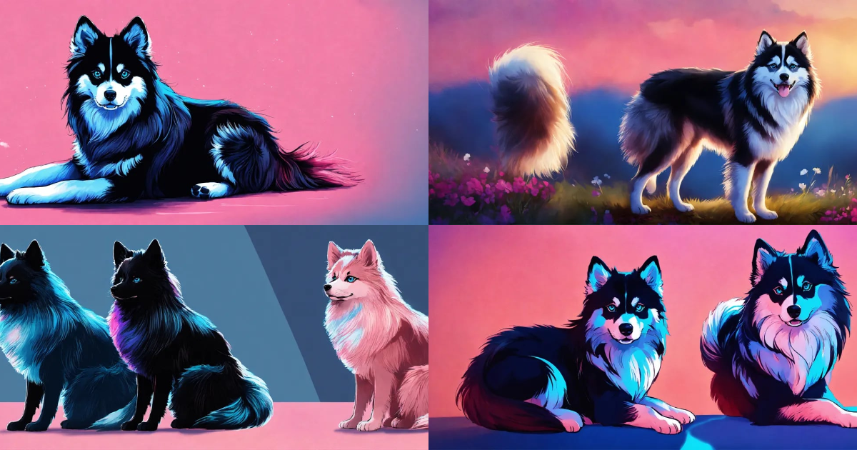 Lexica - A full body image of a pomsky black and white with long hair ...