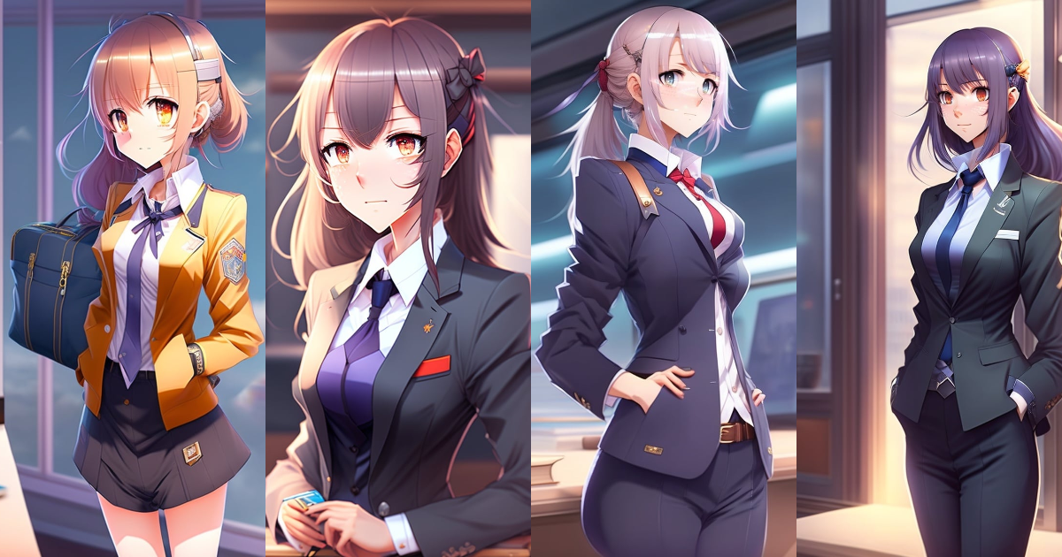 Lexica - Anime girl in suit getting ready for first day of work