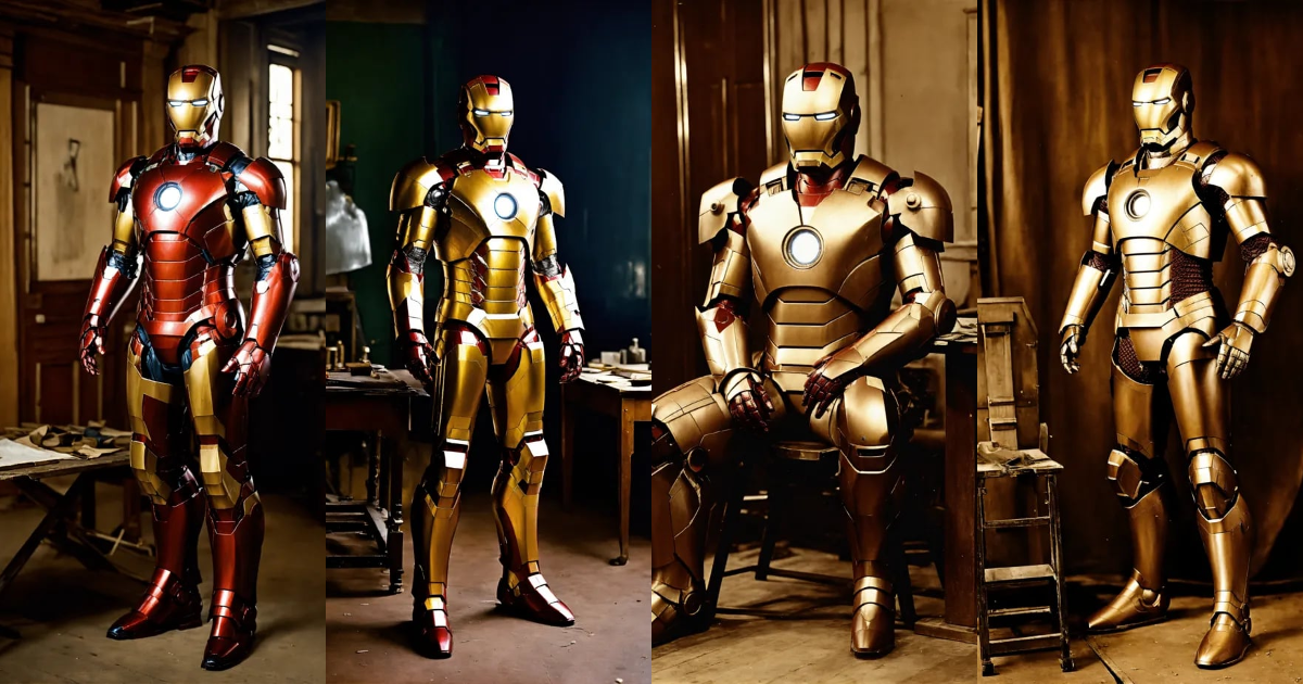 Lexica - The first photo of Iron Man, making a suit of armor,8k,1910