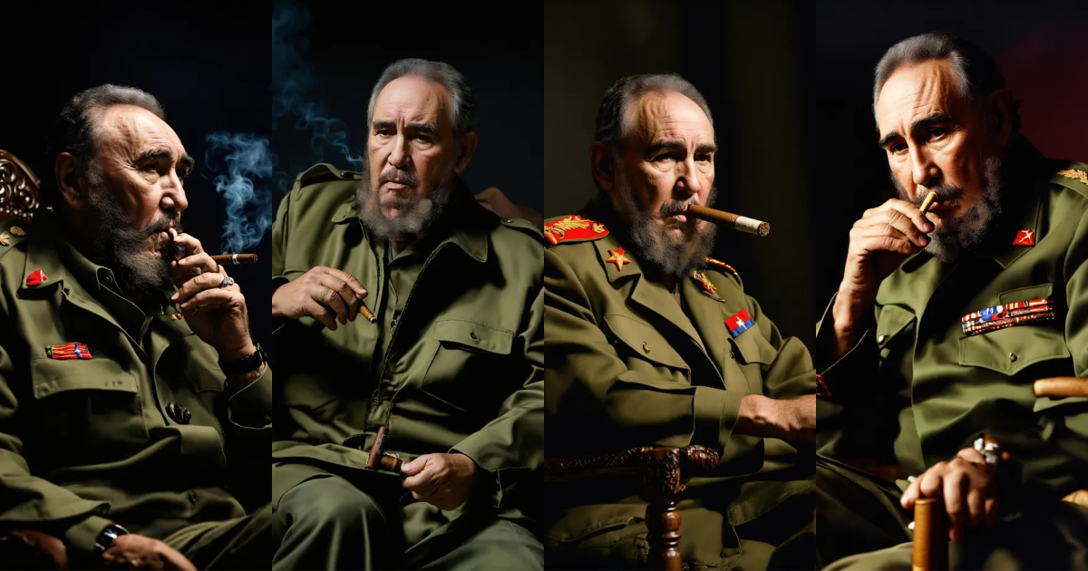 Lexica - Fidel castro sitting on a chair holding a cigare, very cold a ...