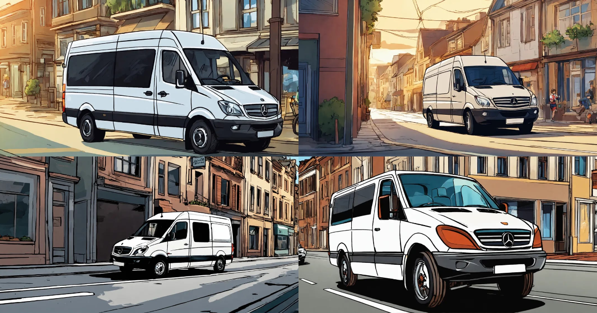 Lexica - A white sprinter is driving in full speed at a street inside a ...