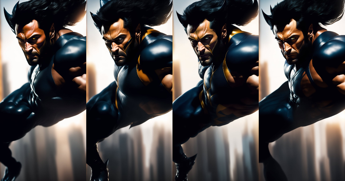 Lexica - Wolverine xmen leaping off building black costume claws out