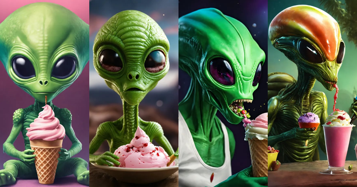 Lexica - Alien simple comiendo un helado, PNG