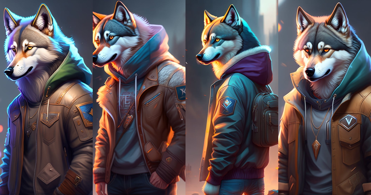 Lexica - Anthro humanoid wolf, hoodie and ripped jeans, looking at ...