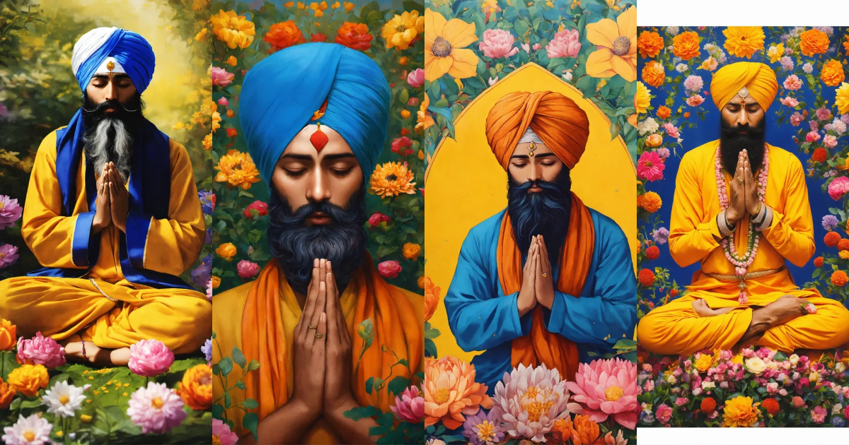 Lexica - Sikh khalsha praying ,folded hands,closed eye,in the flowers