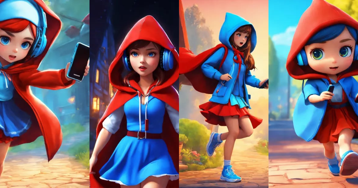 Lexica - Cartoons scared modern Red Riding Hood, wearing short blue ...