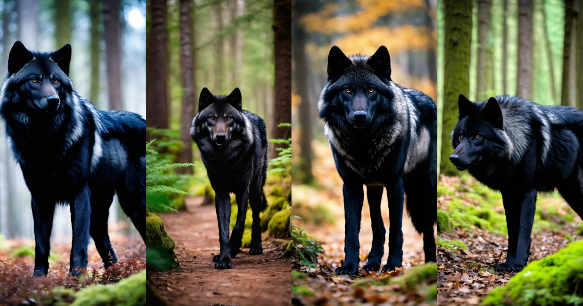 Lexica - Massive, black fur, wolf, in the woods