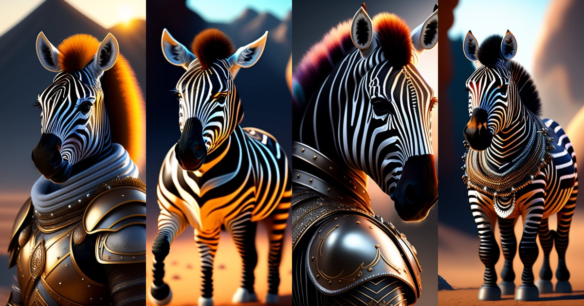Lexica - Zebra pixar cute hd 4k realistic 3d warrior armor space